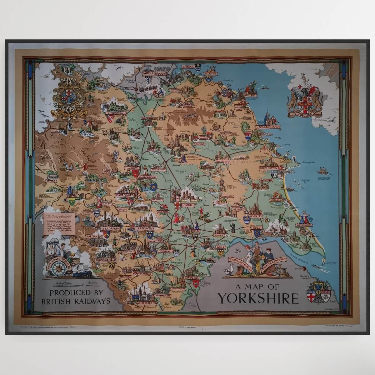 A Map of Yorkshire 1925 - Original Vintage Map | PlakatKunst
